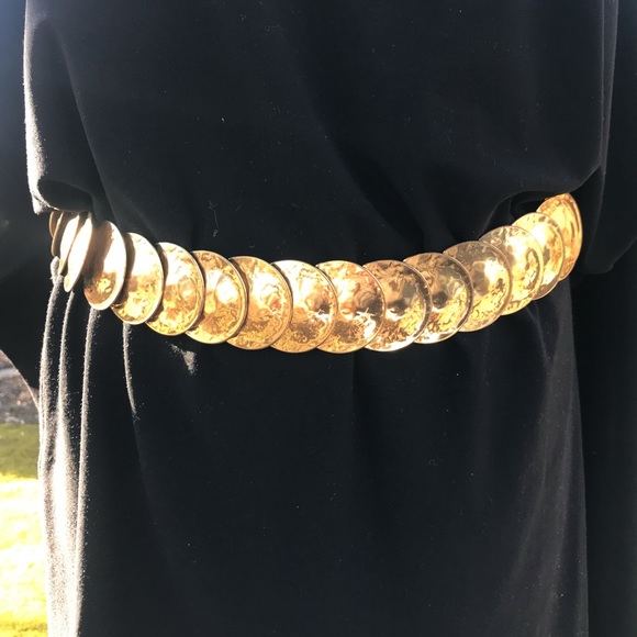 Accessories | Vintage Hammered Gold Disc Elastic Belt | Poshmark